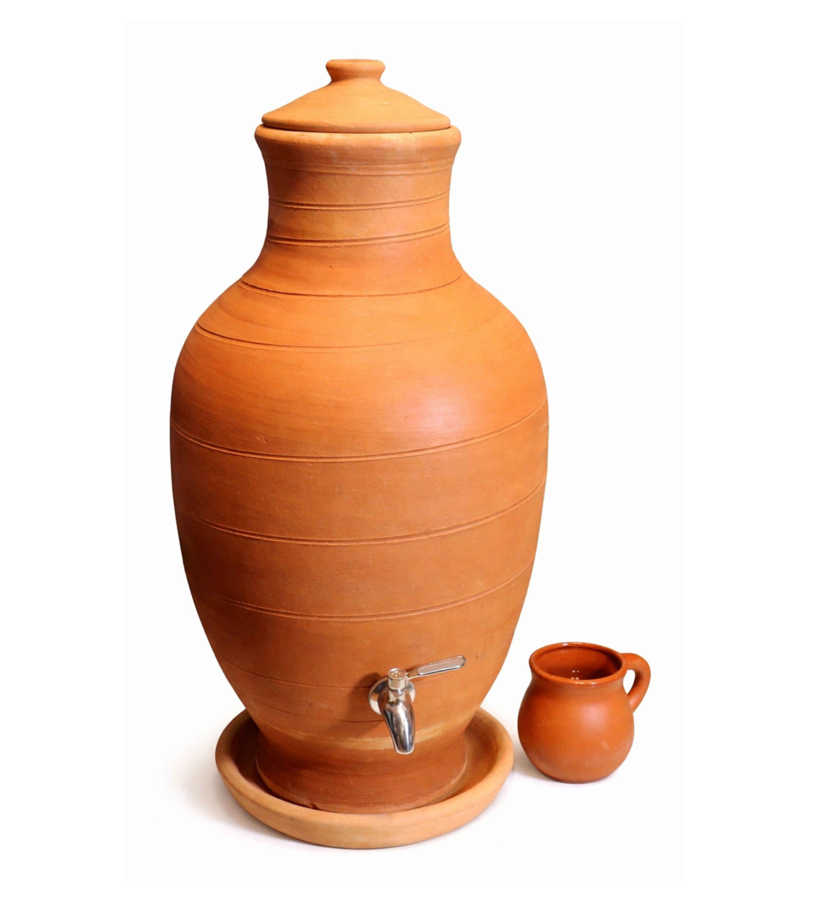clay dispenser, Handcrafted Terra Cotta Water Pot with Lid, clay plate ...